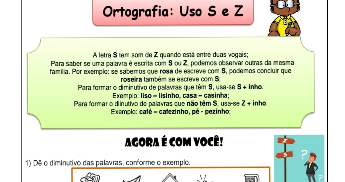 👍Língua Portuguesa: uso do S e Z Atividade de língua portuguesa para trabalhar a ortografia das ...