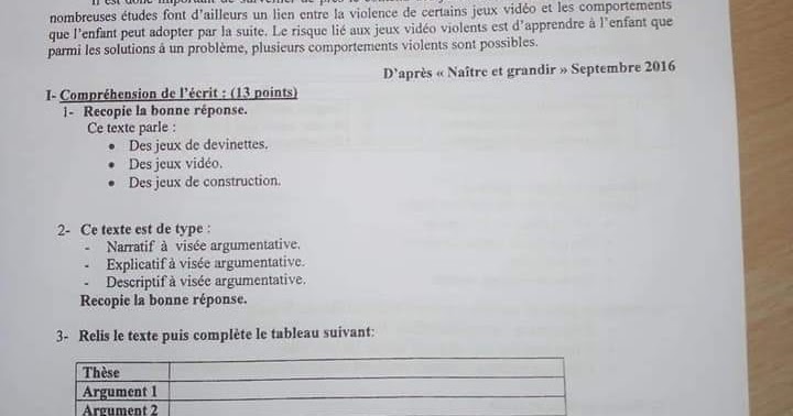 Sujet français Bem 2019