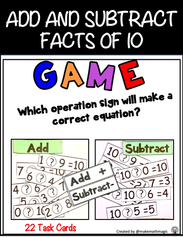 Make Math Magic: Addition And Subtraction Fact of 10 Game