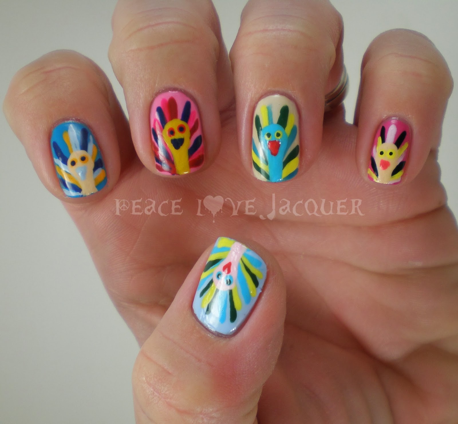 Peace Love Lacquer: Thanksgiving Nail Art - Andy Warhol Inspired Turkeys