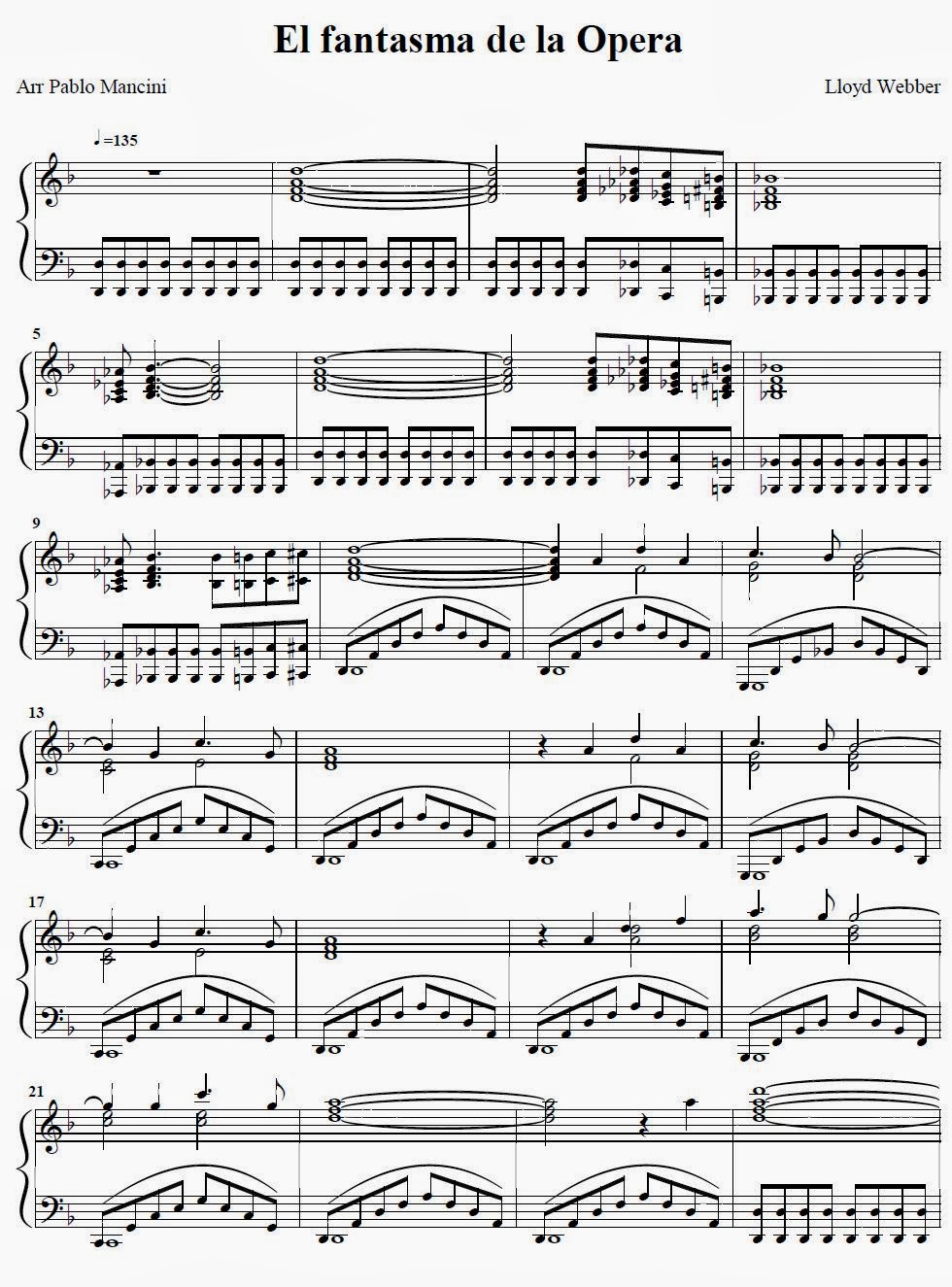 Partituras ineditas para piano: El Fantasma de la Opera - Lloyd Webber
