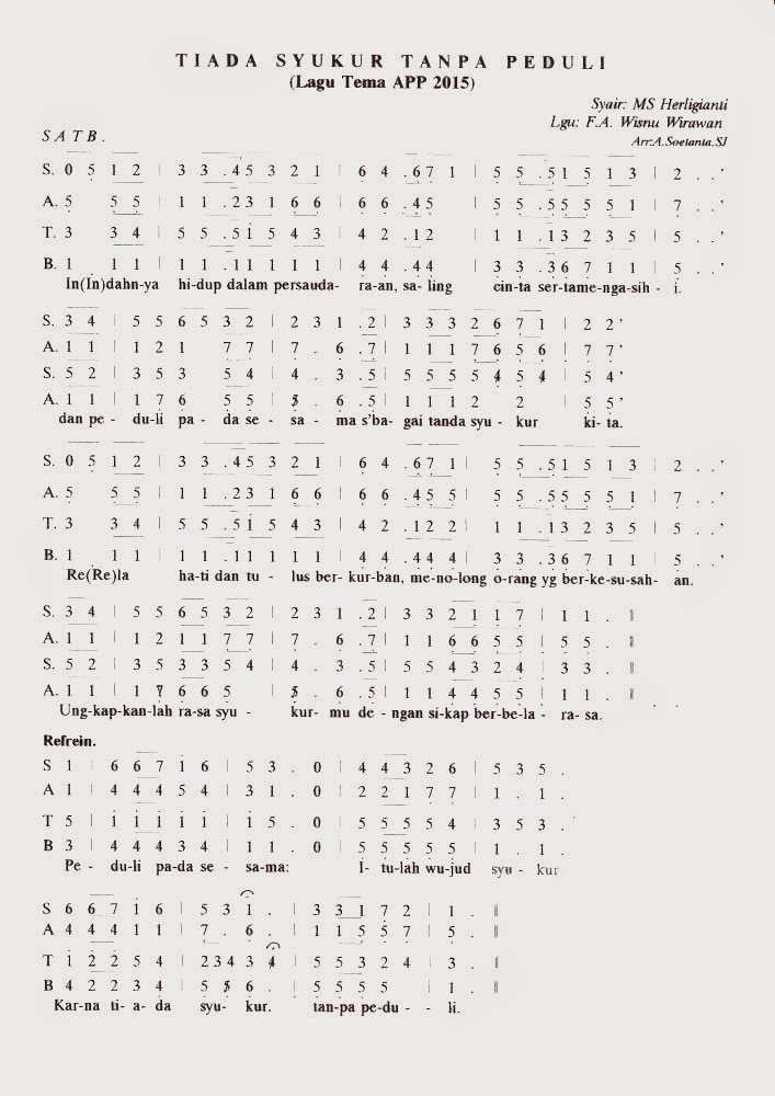 Teks 4 Suara Lagu APP dan Tahun Syukur 2015 KAJ “Tiada Syukur Tanpa ...