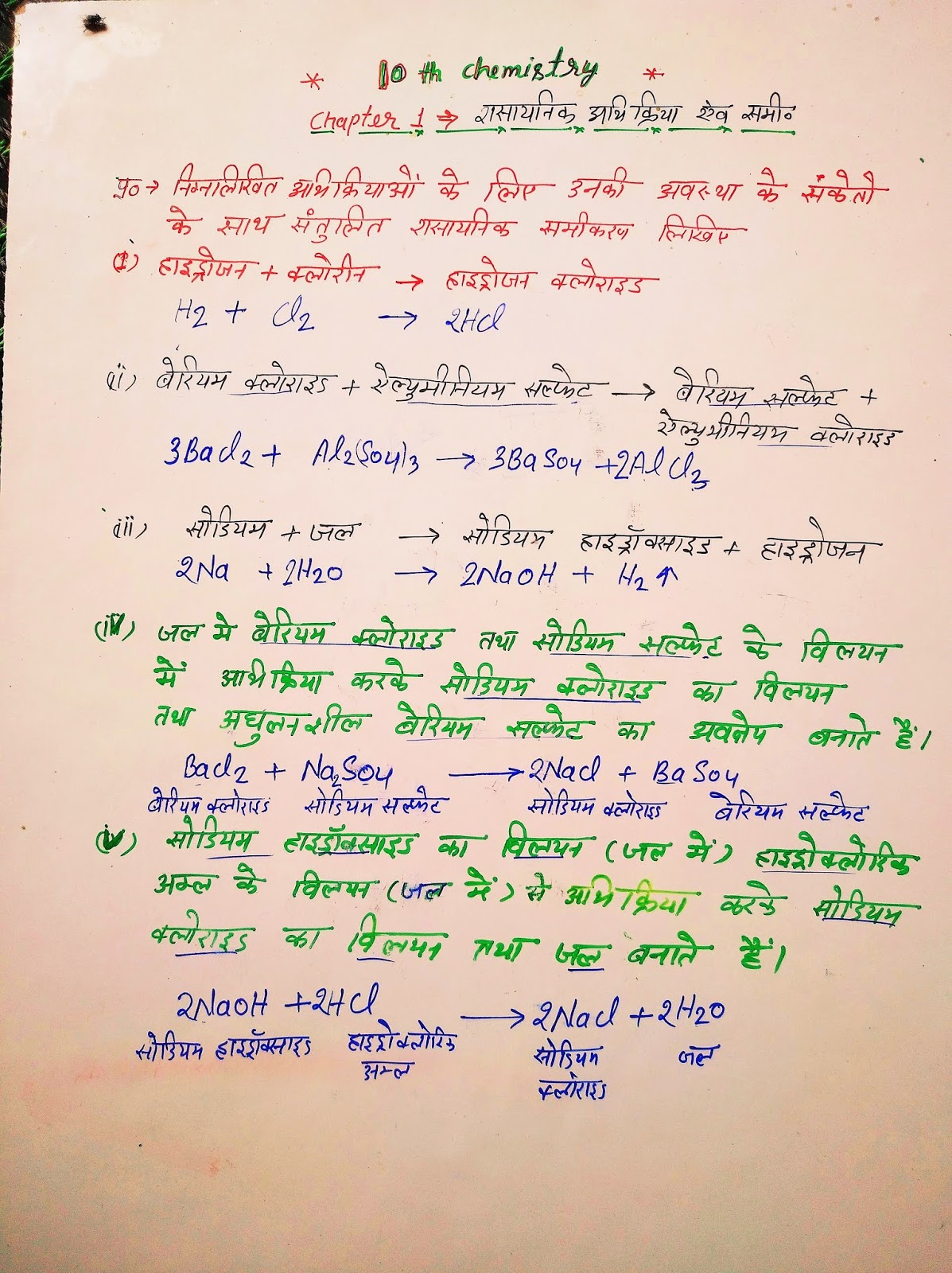 Class 10th Science Chapter 1 rasayanik abhikriya or samikaran notes in ...