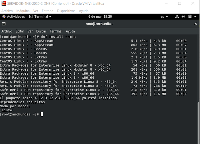 Instalación del Servidor Samba en Centos 8