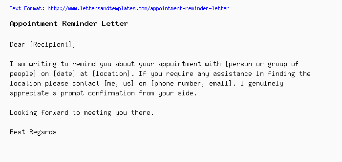 Appointment Reminder Letter Template ~ Resume Letter