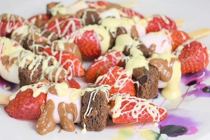 Fruit Marshmallow Kabobs With Chocolate Drizzle, Brownie, Marshmallows ...