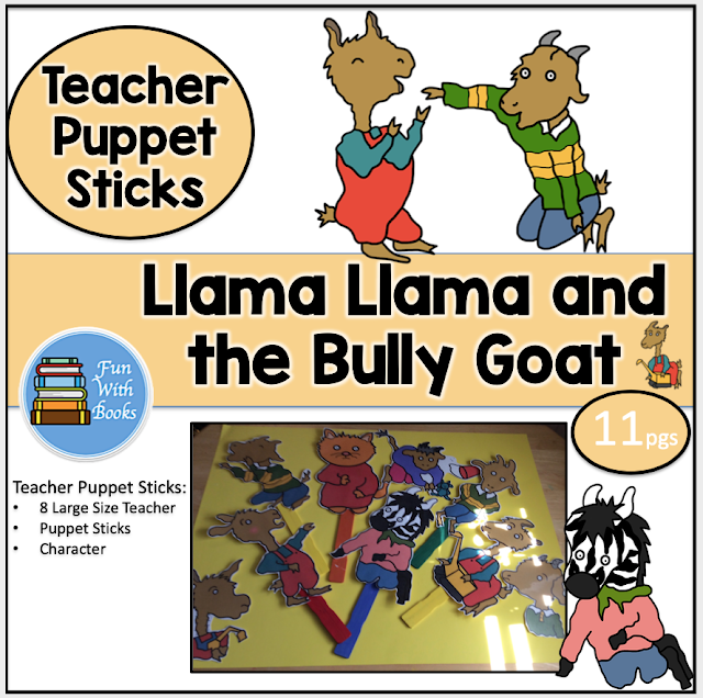LLAMA LLAMA AND THE BULLY GOAT TEACHER PUPPET STICKS ~ Book Units by Lynn
