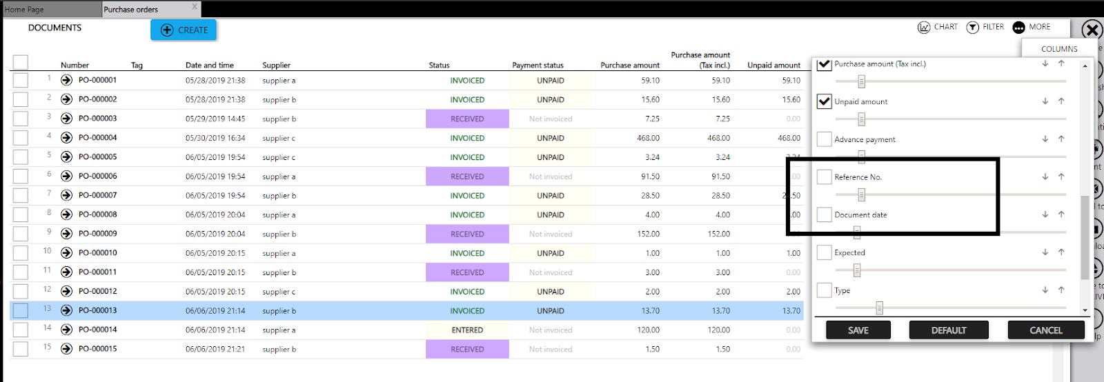Reference-number-and-document-date-in-the-PO-list - ERPAG
