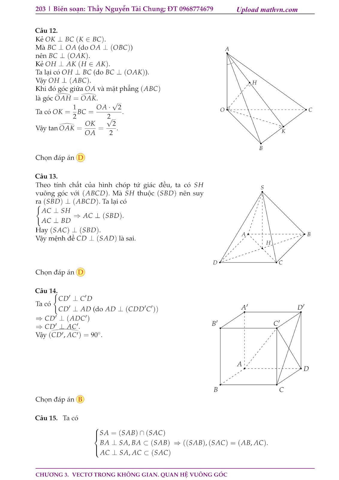 Lí thuyết, bài tập quan hệ vuông góc có lời giải - Nguyễn Tài Chung - Toán Học Việt Nam