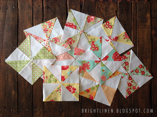 Bright Linen: Baby Girl Charm Pack Big Pinwheel Quilt : Blocks Completed