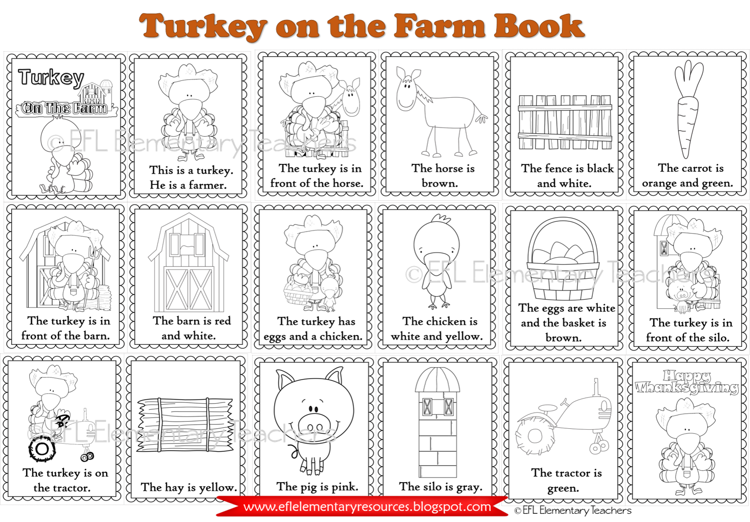 EFL Elementary Teachers: Thanksgiving Printable Book for ESL: Turkey on ...