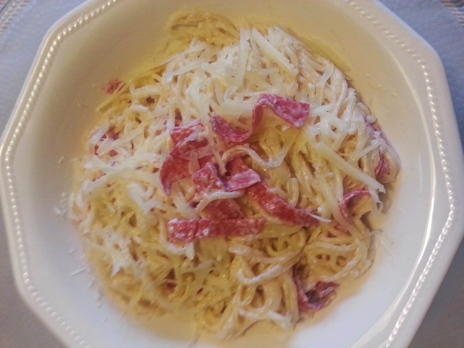 Aprendí a cocinar y ¡menuda cruz!: Spaghetti con Salami y Nata.