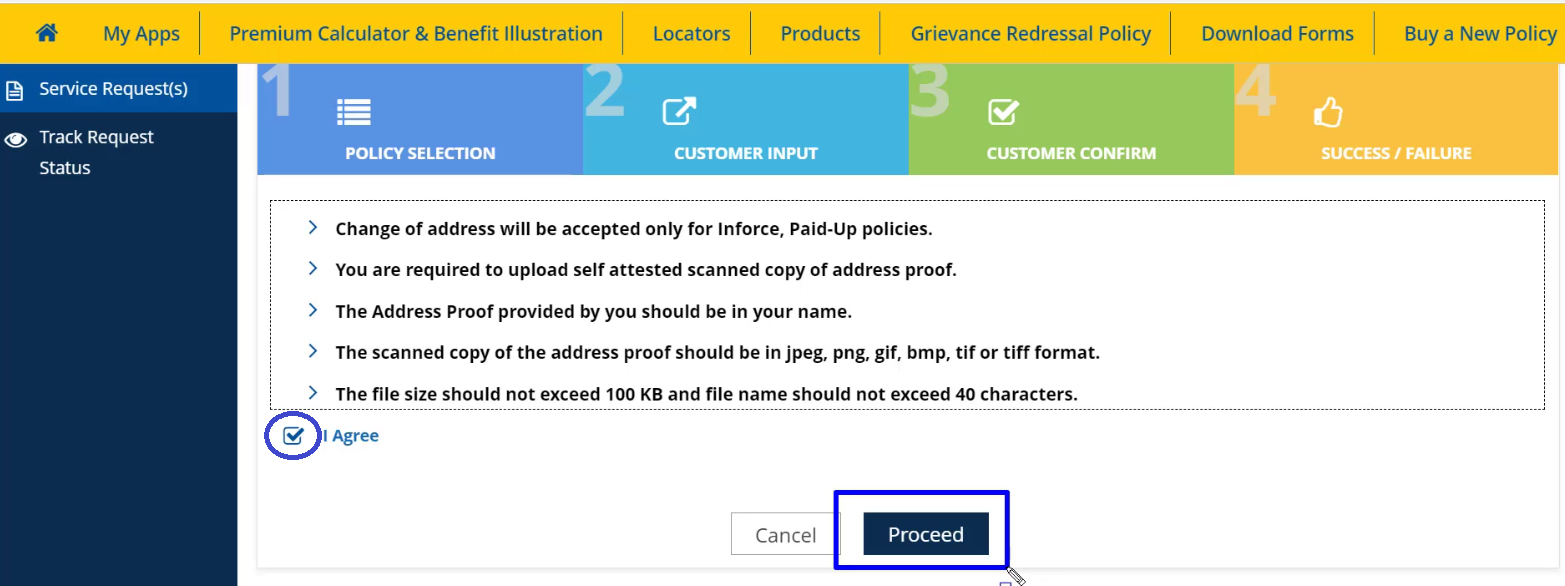 How to change address in LIC policy online?