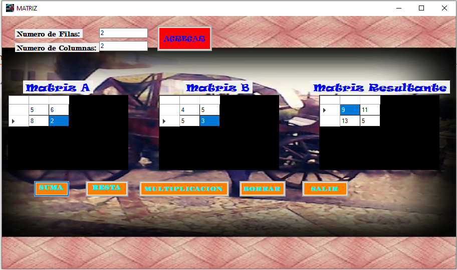 Matriz de Suma, Resta y Multiplicación Hecho en Visual Basic