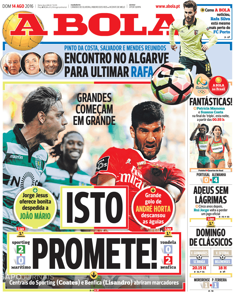 'O Cigarrilha': as capas d'A Bola, Record e O Jogo desta domingo dia 14 ...