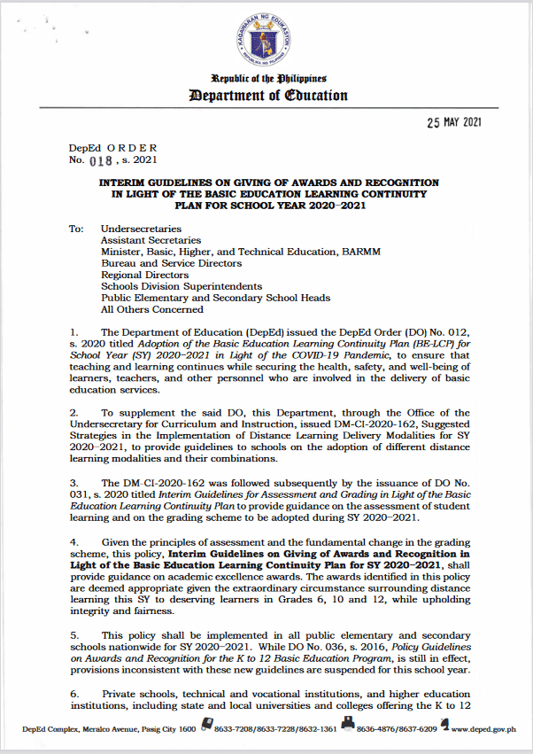 Deped Interim Guidelines On Giving Of Awards And Recognition In Light Deped Interim Guidelines On Giving Of Awards And Recognition In Light