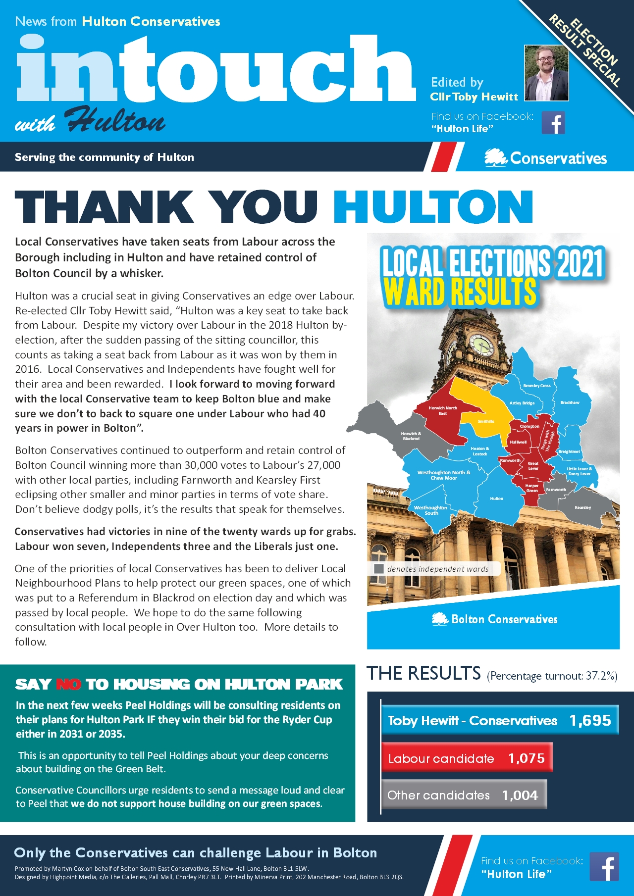 Canvassing leaflets designed after Bolton 2021 local elections