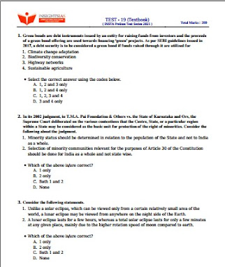 Insight IAS Prelims 2021 Textbook Test 19 with Solution PDF - VISION