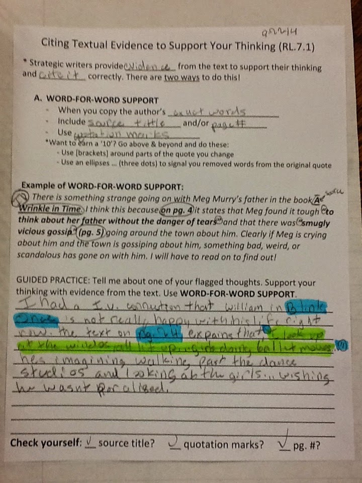 Life in 4B...: R.7.1 - Citing Textual Evidence: Word-for-Word ...