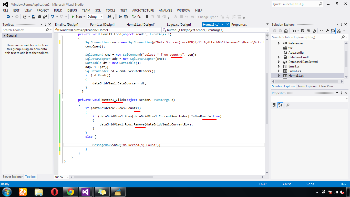 Remove Or Delete Datagridview Selected Row Button Click Using In C