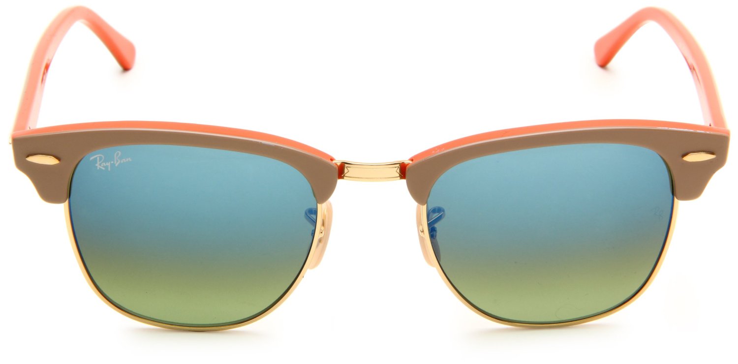 Sunglasses Ray Ban Clubmaster Clubmaster Square Sunglassesbeige On Orange Framegreen Lens51 Mm