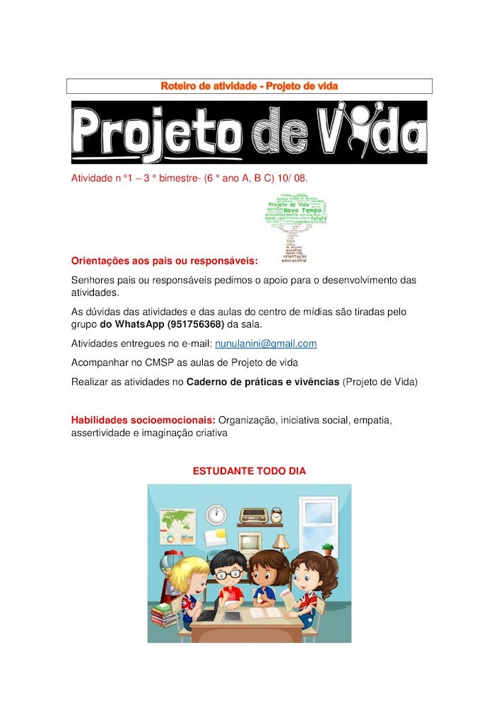 Roteiro Atividades 2021 Projeto De Vida 6º Ano A 6º Ano B Mobile Legends
