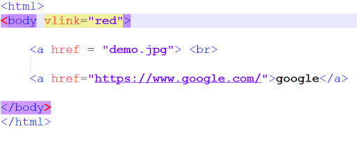 Ejemplo de text link y vlink html
