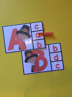 Pilgrim Alphabet Clip Cards- Matching upper with lowercase ~ Preschool ...