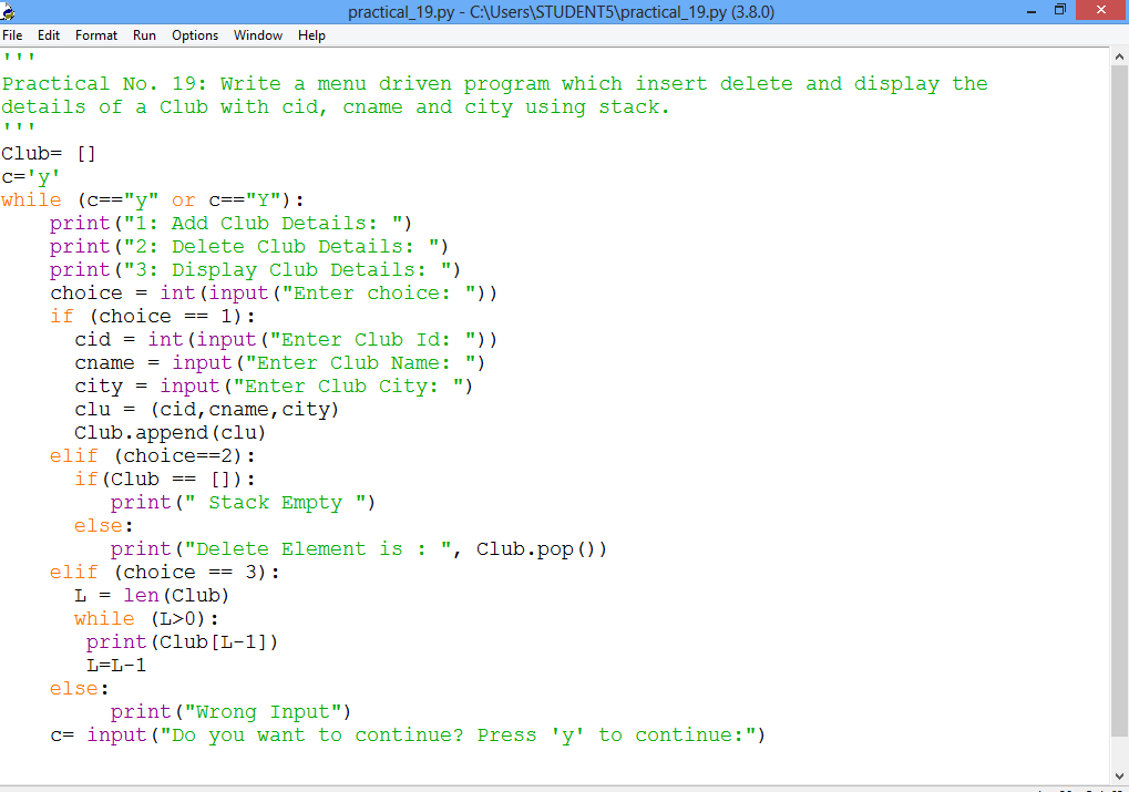 TGTPGTCS: Practical No. 19: Write a menu driven program which insert ...