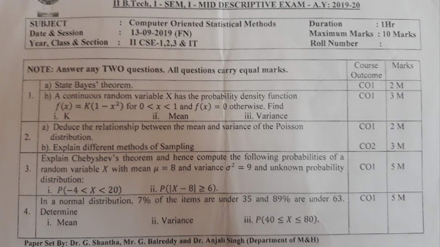Jntuh CSE R18 2nd year 1st semester COSM question paper