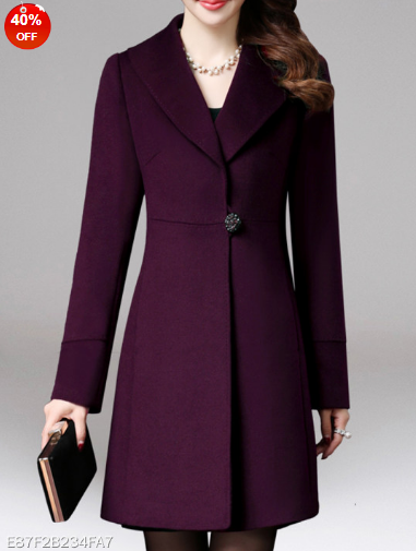 Fold-Over Collar Plain Coat - Saja