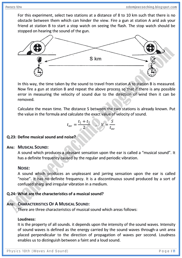 Adamjee Coaching: Waves and Sound - Question Answers - Physics 10th