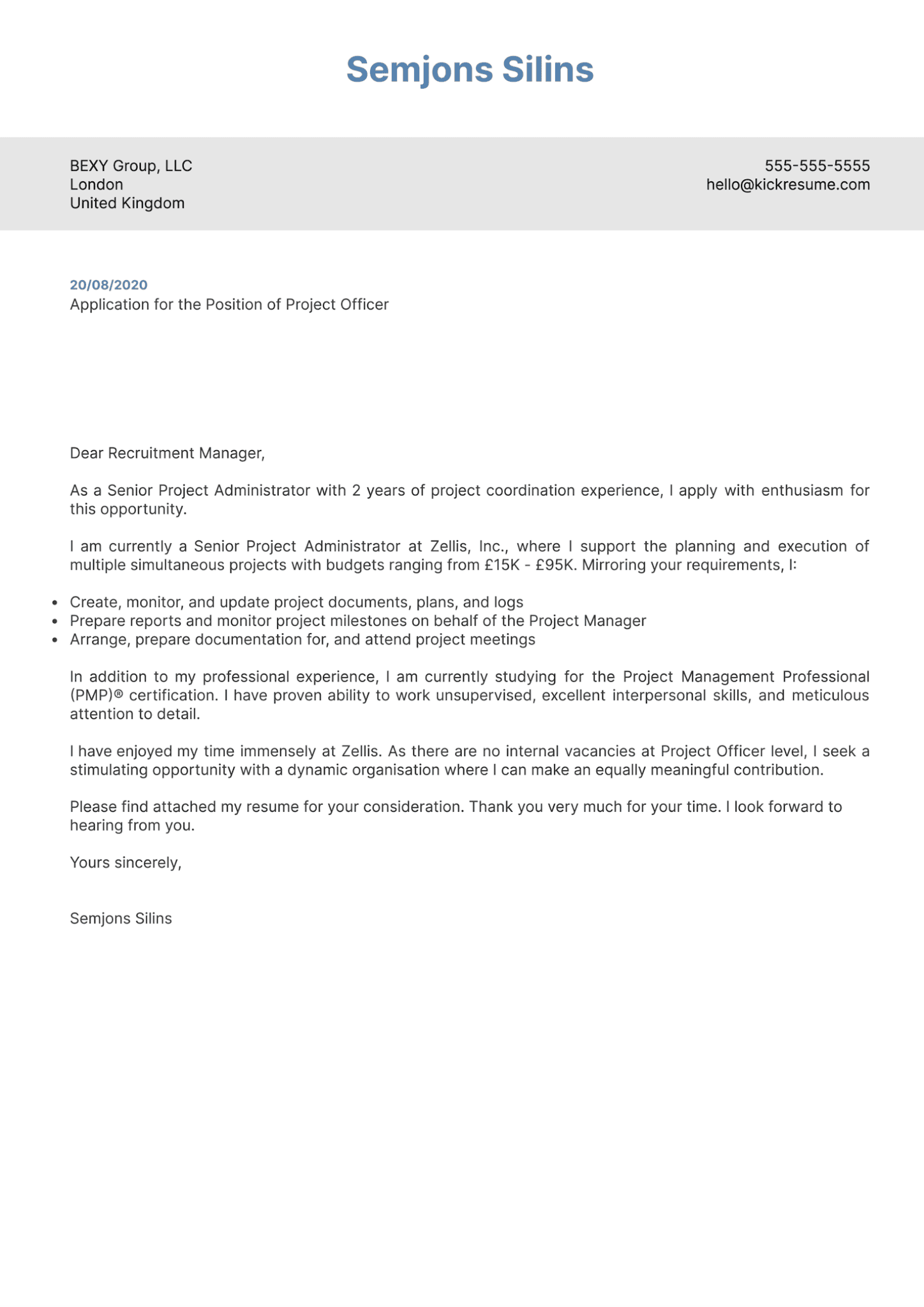 Cover Letter For Project Support Officer Sample Letter Cover Letter For Project Support Officer Sample Letter