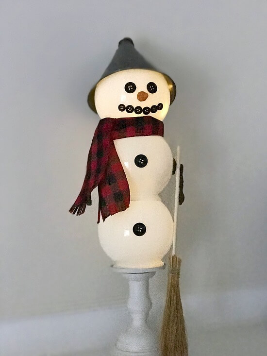 Light-up Snowman Made from Lamp Parts