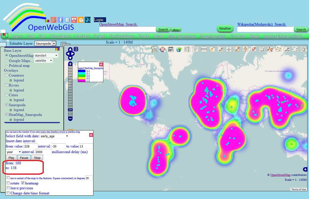 OpenWebGIS is free online GIS: 200 million years of the dinosaurs life ...