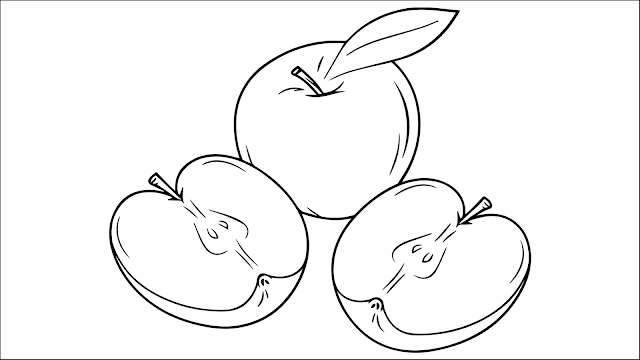 Gambar Mewarna Buah Epal - Gambar Mewarna