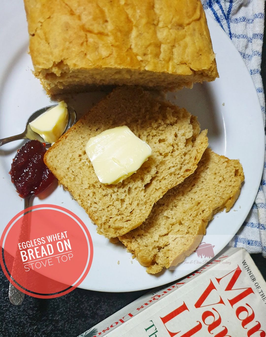 Eggless wheat bread on oven and stove top