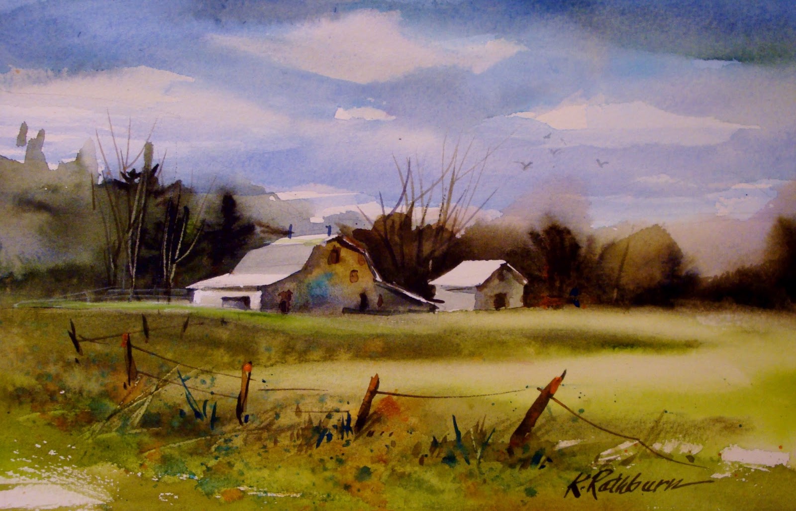 Kathy Los-Rathburn, watercolorist: just a farm/trying some new paints