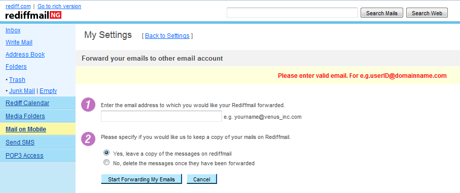 Help Me Out: Forward mail from rediff mail to other email address ...
