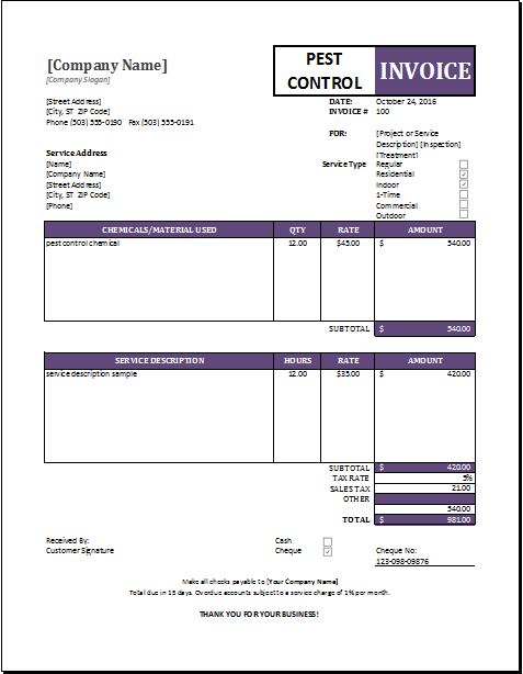 Pest Control Invoice Template Free - Invoice Template
