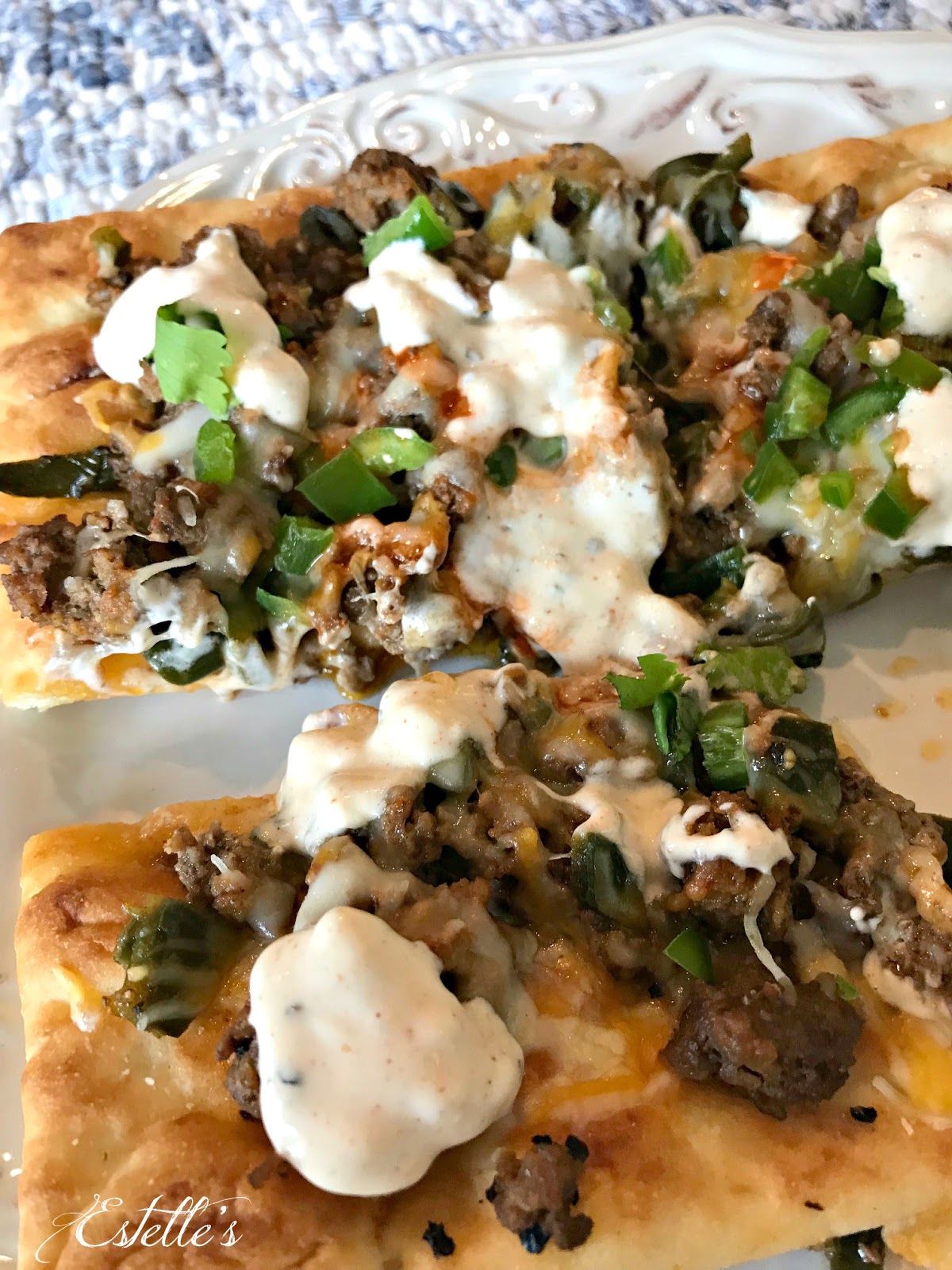 Estelle's: BEEF TACO FLATBREAD PIZZA
