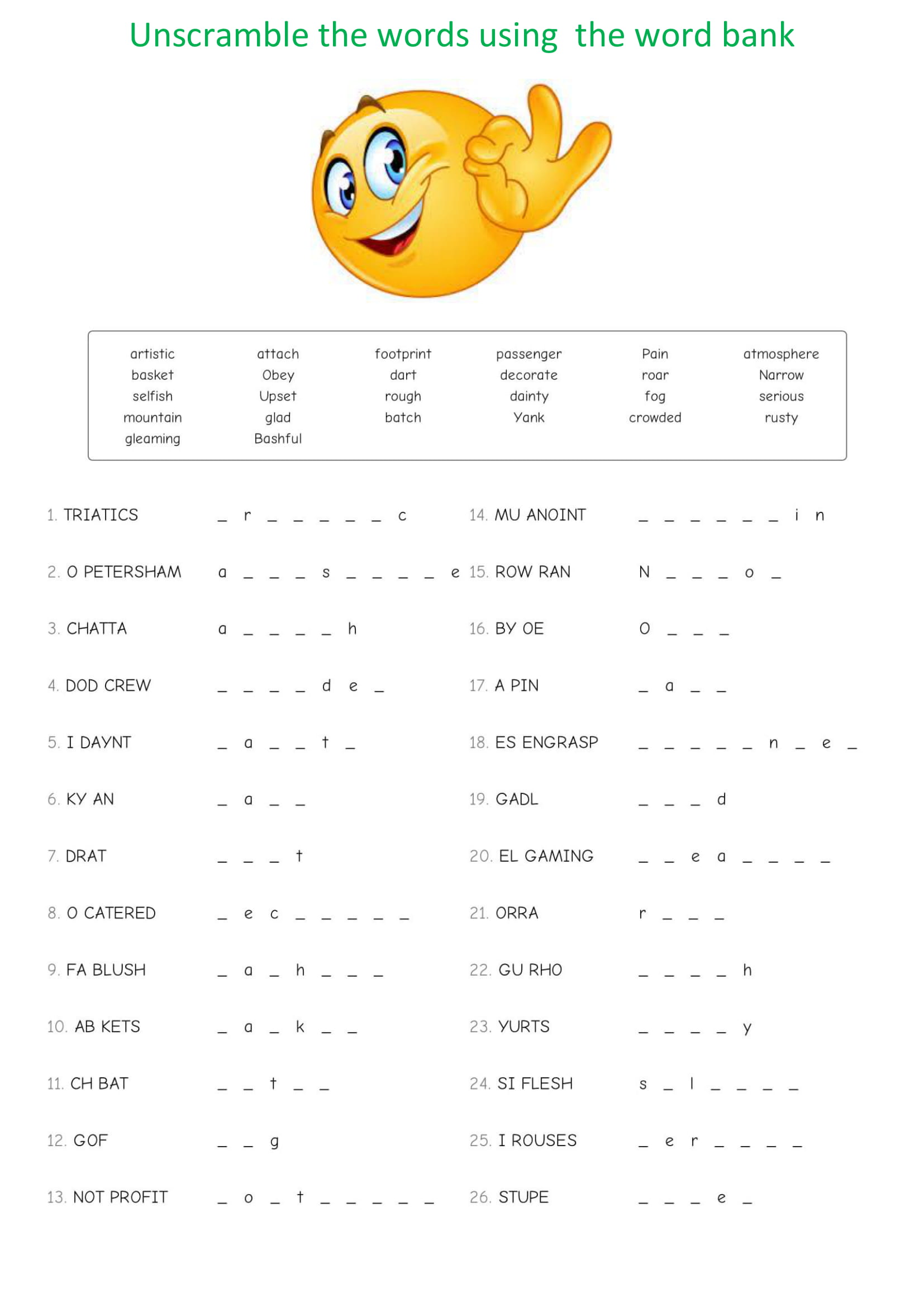 worksheets: Un- Scramble The Words