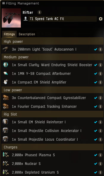 EVE Online Mission: Rifter T1 Speed Tank Autocannon Fit