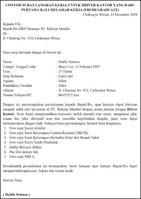 Contoh Surat Lamaran Pekerjaan Untuk Transportasi Dan Logistik - Tanpakoma