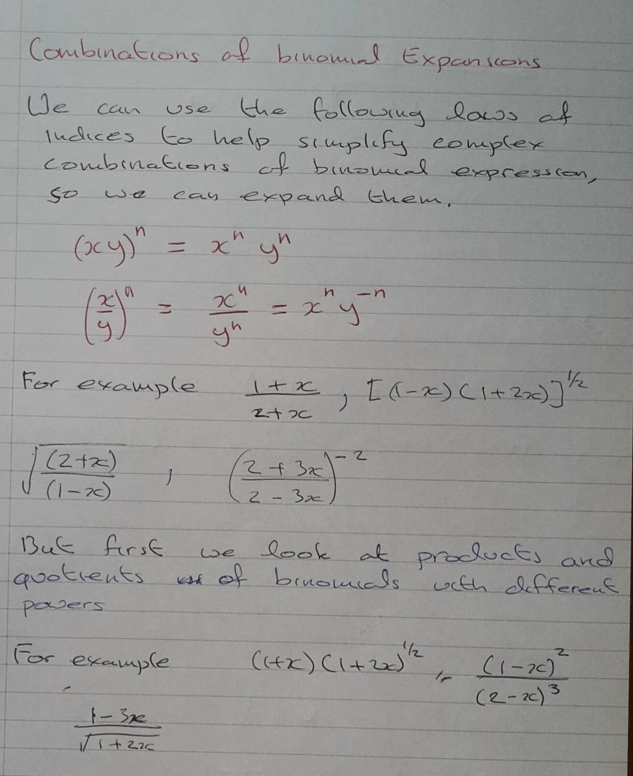 A Level Maths Notes: A2 Binomial Expansion: combinations of two ...