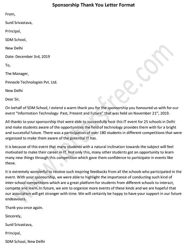 Sponsorship Thank You Letter Template ~ Resume Letter