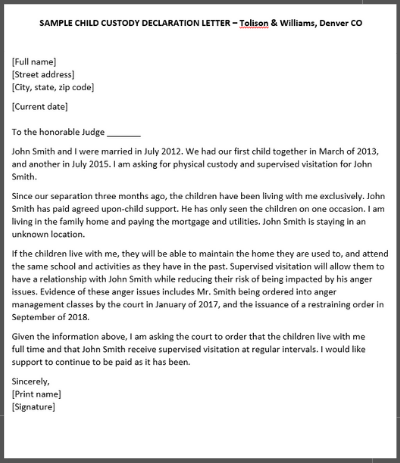 Sample Declaration Letter For Child Custody ~ Thankyou Letter