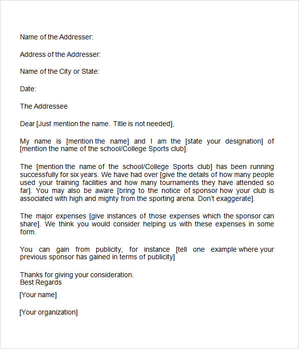 School Sponsorship Letter Template ~ Resume Letter School Sponsorship Letter Template ~ Resume Letter