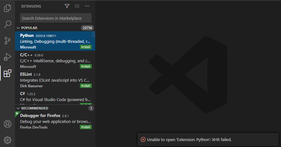 IT Geek Notes: Visual Studio Code - error "XHR failed" in extensions