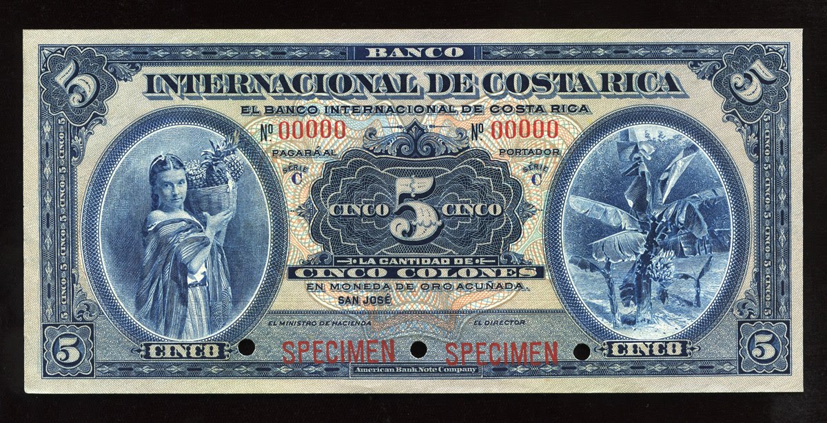 Costa Rica 5 Colones banknote 1919-1930 Banco Internacional de Costa ...
